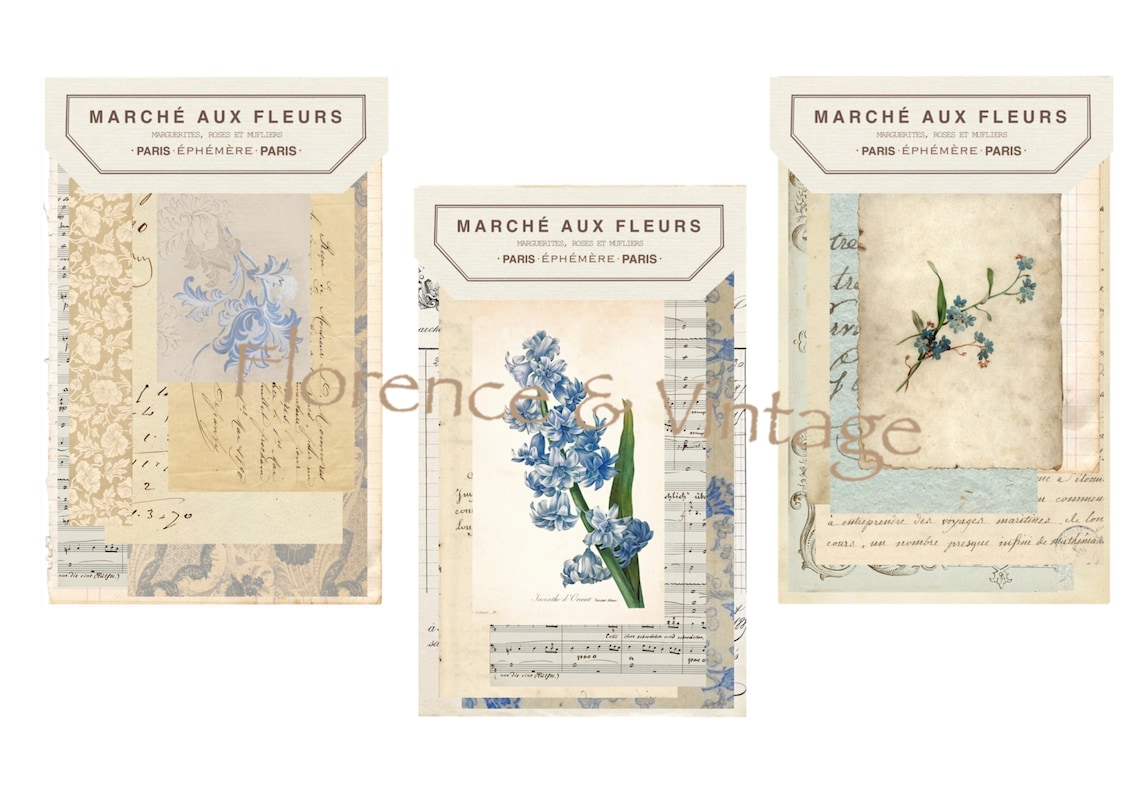 Blue & Pink Vintage Inspired Tags Digital Download Junk Journal ...