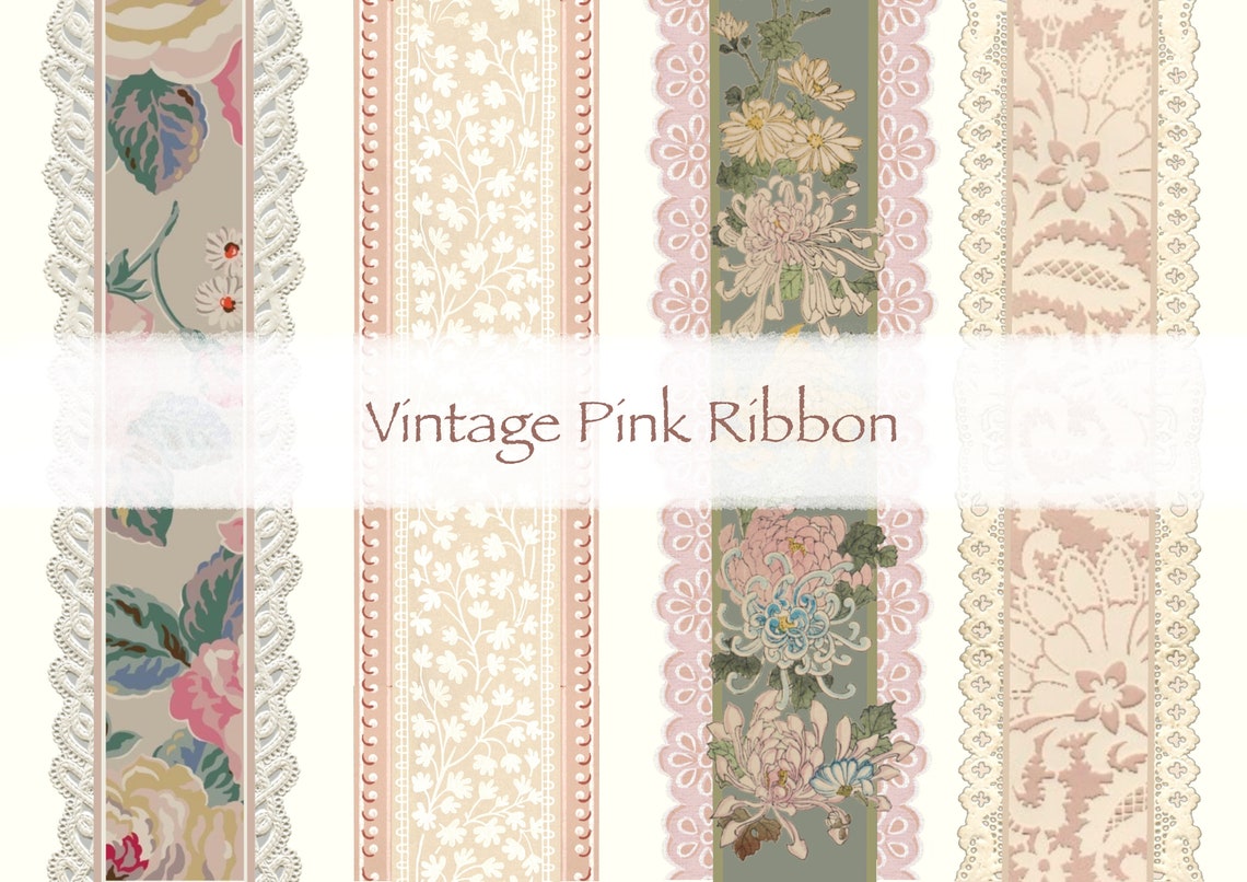 Pink Vintage Inspired Ribbon Digital Download Junk Journal Supplies - Etsy