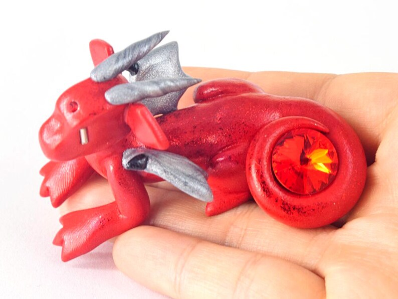 July Birthstone Dragon With Ruby Gem Red Dragon Figurine - Etsy