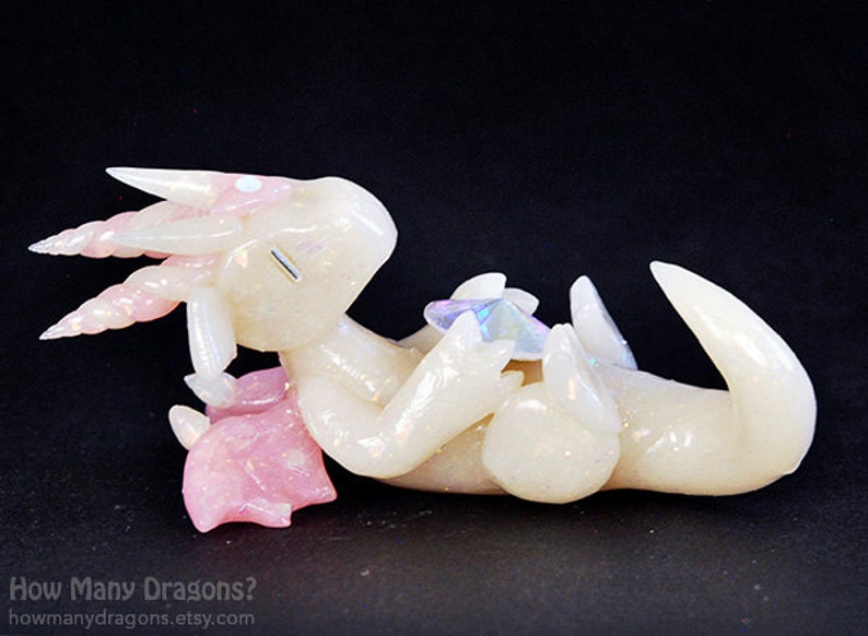 October birthstone dragon with opal gem white and pink | Etsy