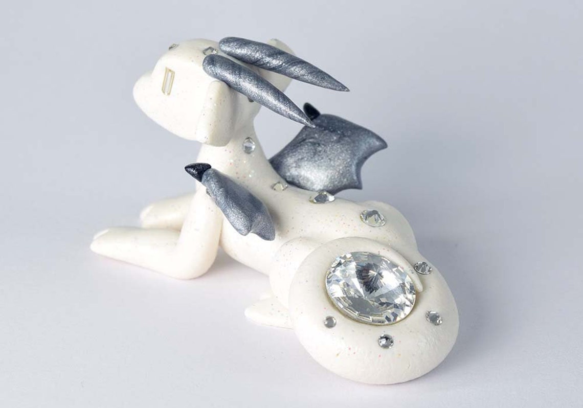 April Birthstone Dragon With Diamond Gem White Dragon - Etsy