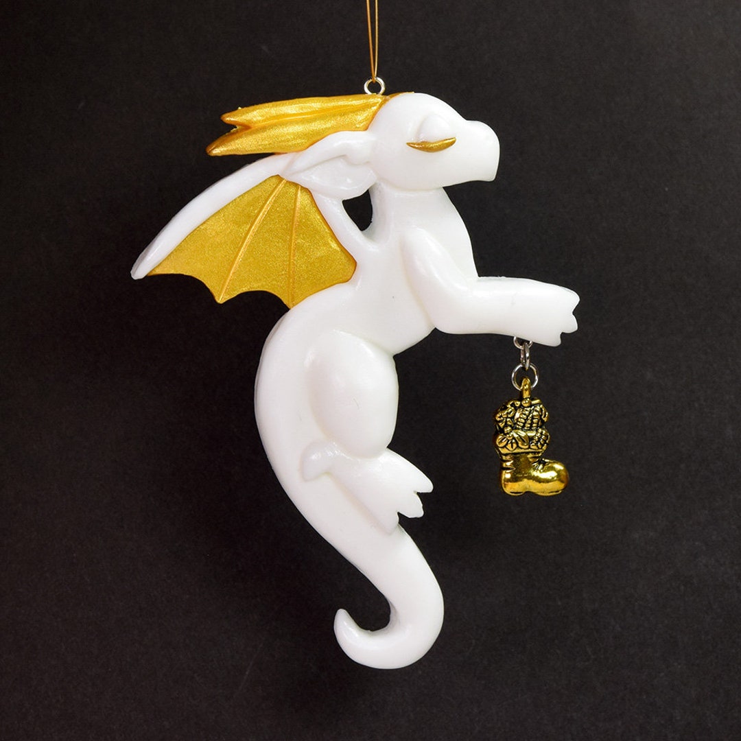 Cute Dragon Ornament Holding a Dangling Charm, Whimsical Christmas Tree ...