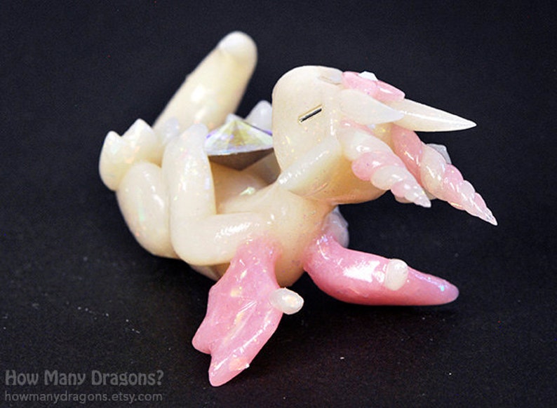 October birthstone dragon with opal gem white and pink | Etsy