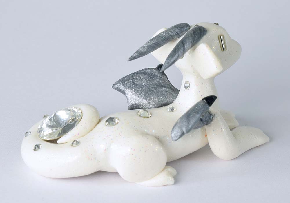 April Birthstone Dragon With Diamond Gem White Dragon - Etsy