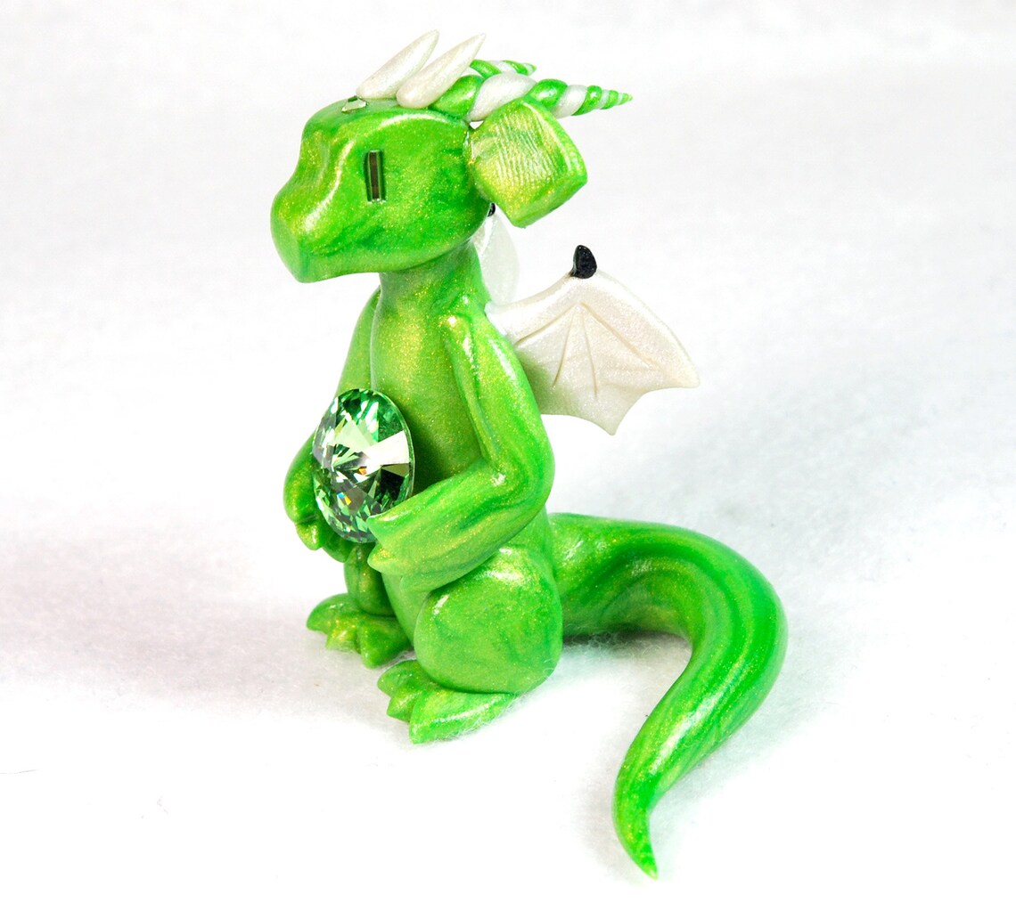 August birthstone dragon with peridot gem light green dragon | Etsy