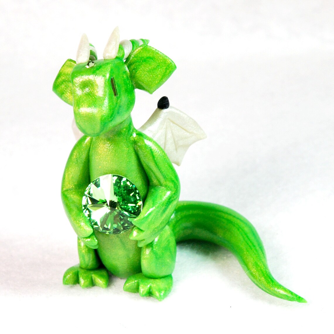 August birthstone dragon with peridot gem light green dragon | Etsy