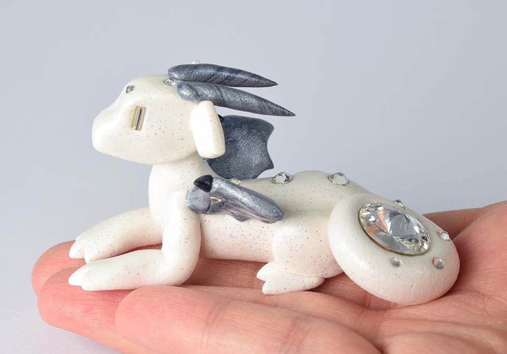 April Birthstone Dragon With Diamond Gem White Dragon - Etsy