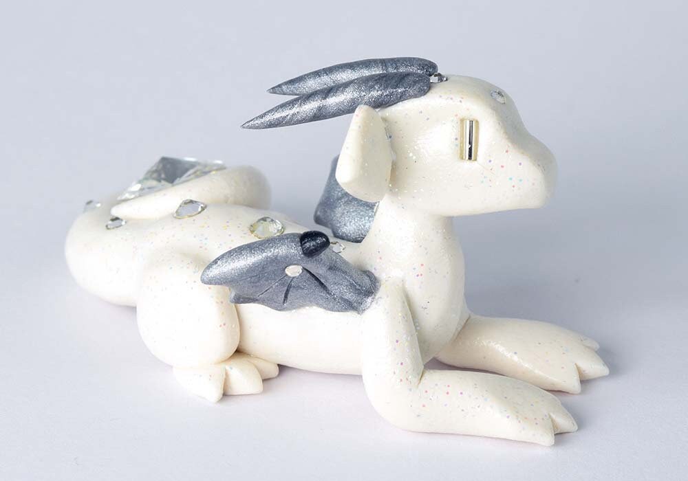 April Birthstone Dragon With Diamond Gem White Dragon - Etsy