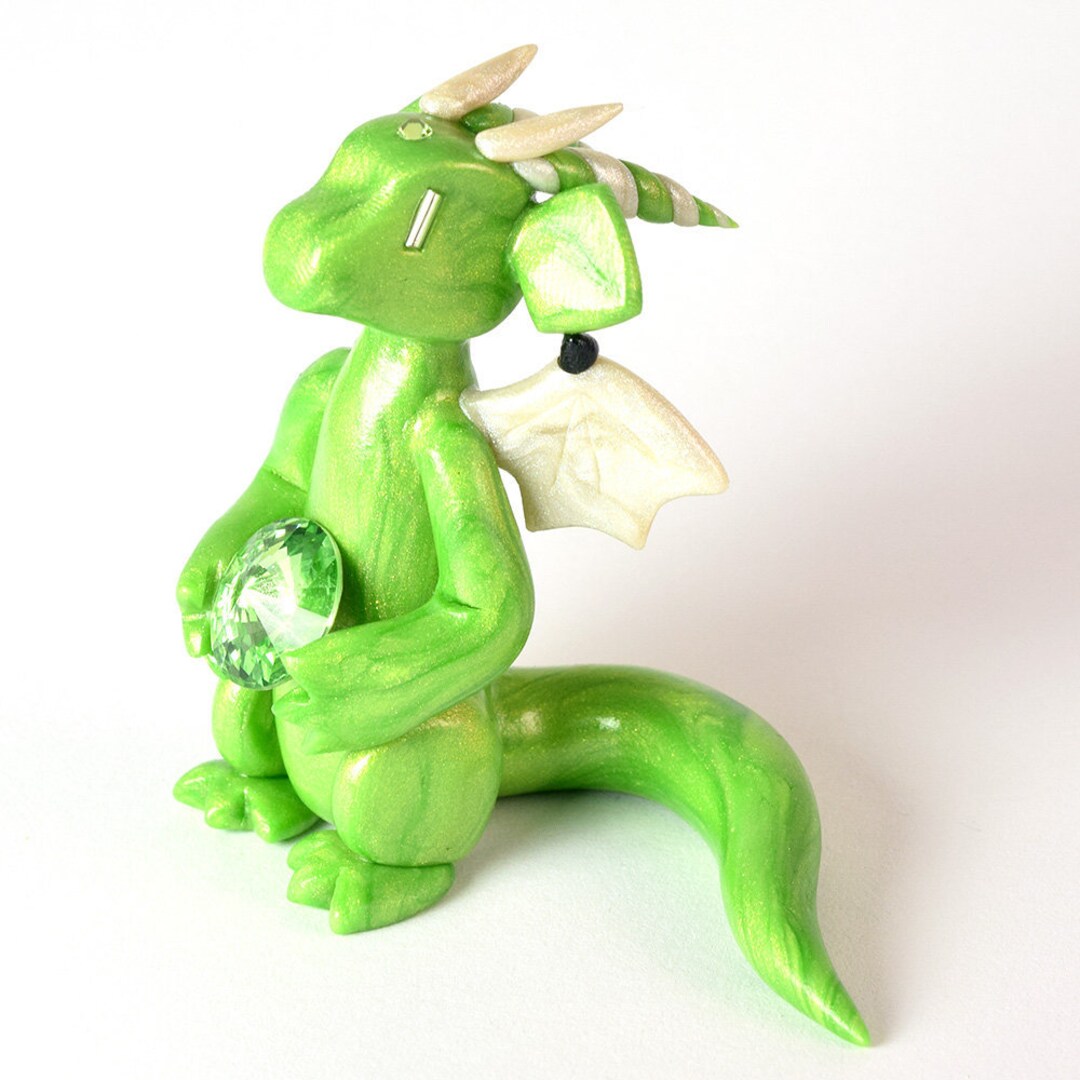 August Birthstone Dragon With Peridot Gem - Light Green Dragon Figurine ...