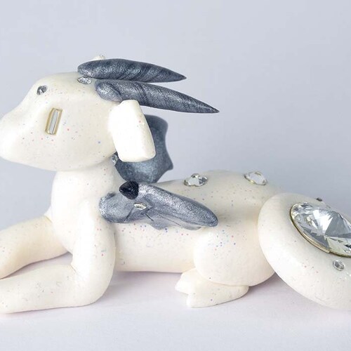 April Birthstone Dragon With Diamond Gem White Dragon - Etsy
