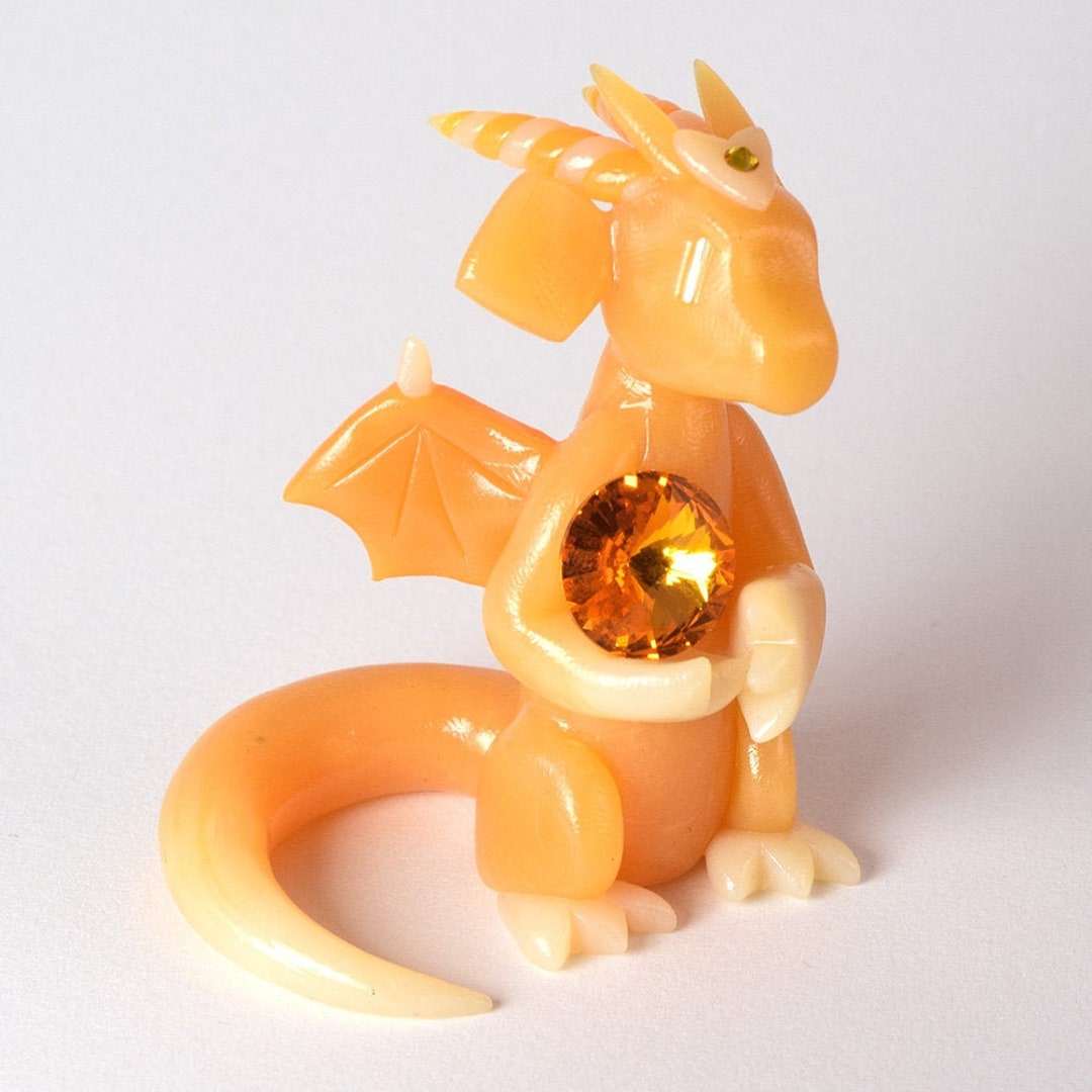 November Birthstone Dragon Figurine With Topaz Gem - Orange Dragon ...
