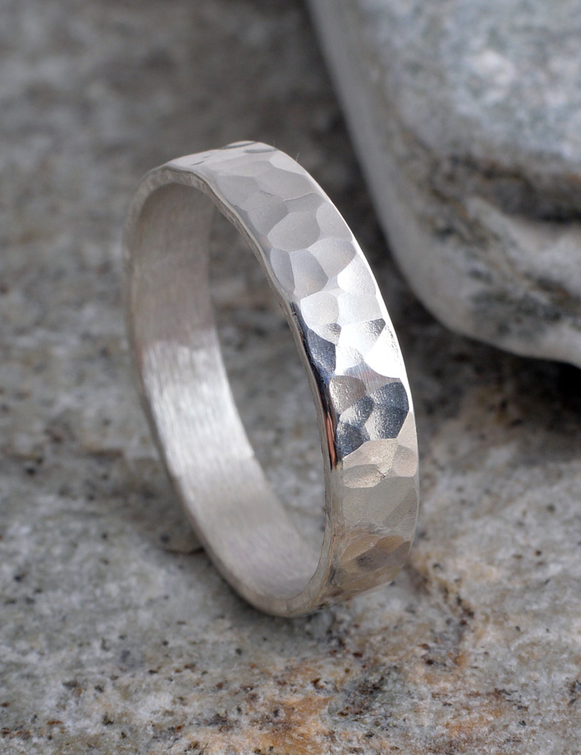 Silver Ring 4mm Sterling Silver Band Ring Hammered Band Ring | Etsy