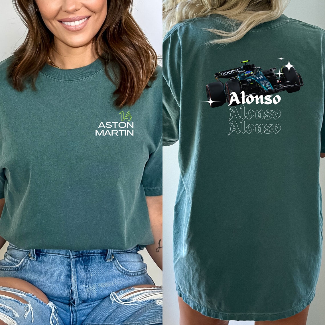Fernando Alonso Aston Martin F1 Tee | Green Comfort Colors Vintage ...
