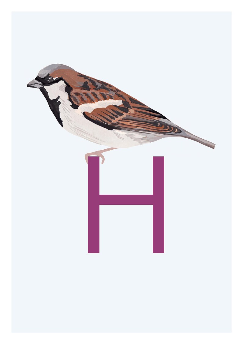 Letter H Monogram Wall Art With H for House Sparrow Initial | Etsy
