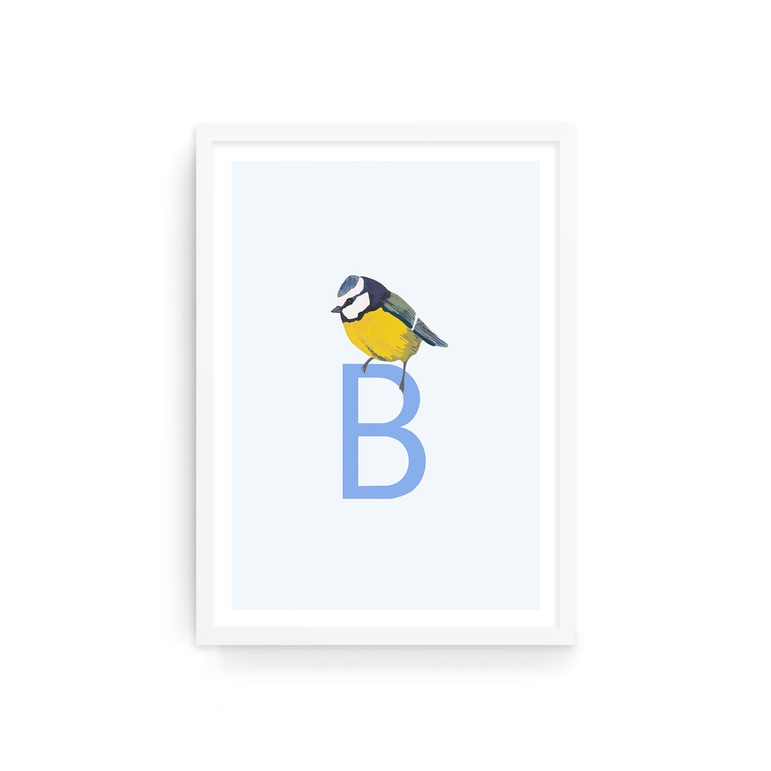 Kids Room Letter B Monogram Wall Art With Blue Tit Yellow & Blue ...