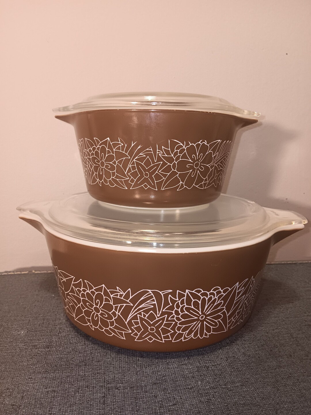 Pyrex Woodland Casseroles in Brown | Vintage Pyrex Ovenware - Etsy
