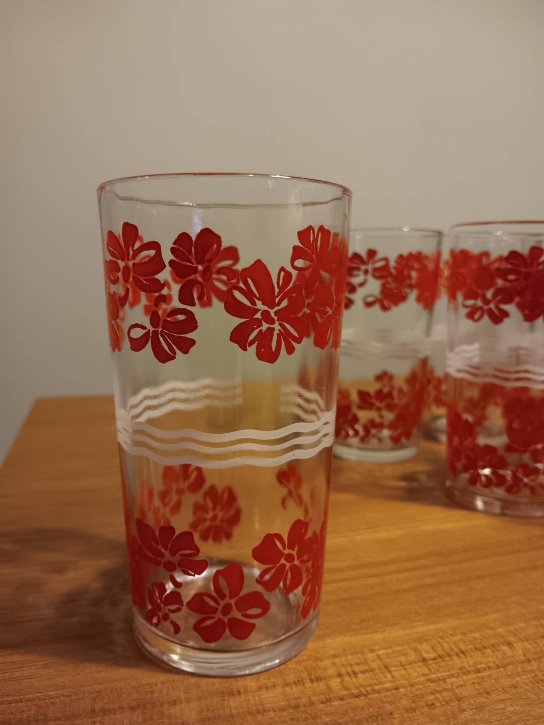 Red Flower Drinking Glasses | Set of 6 Midcentury Modern Barware - Etsy