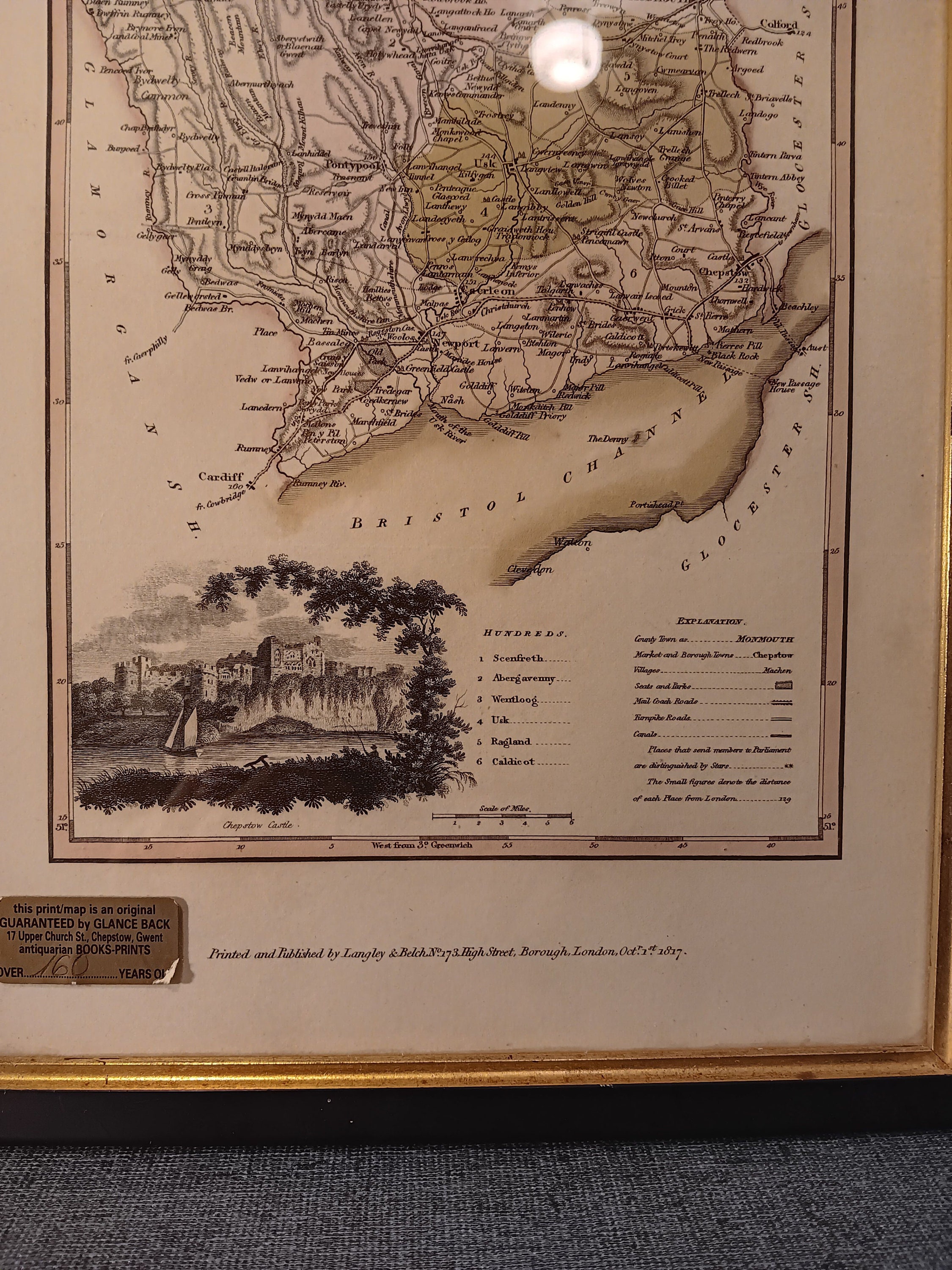 1817 Map Langley's New Map of Monmouthshire Antique Map of County in ...