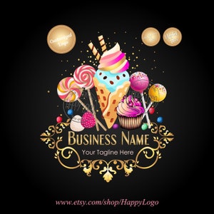 Sweet Treats Logo, Candy Lollipop Cone Premade Watercolor Design ...