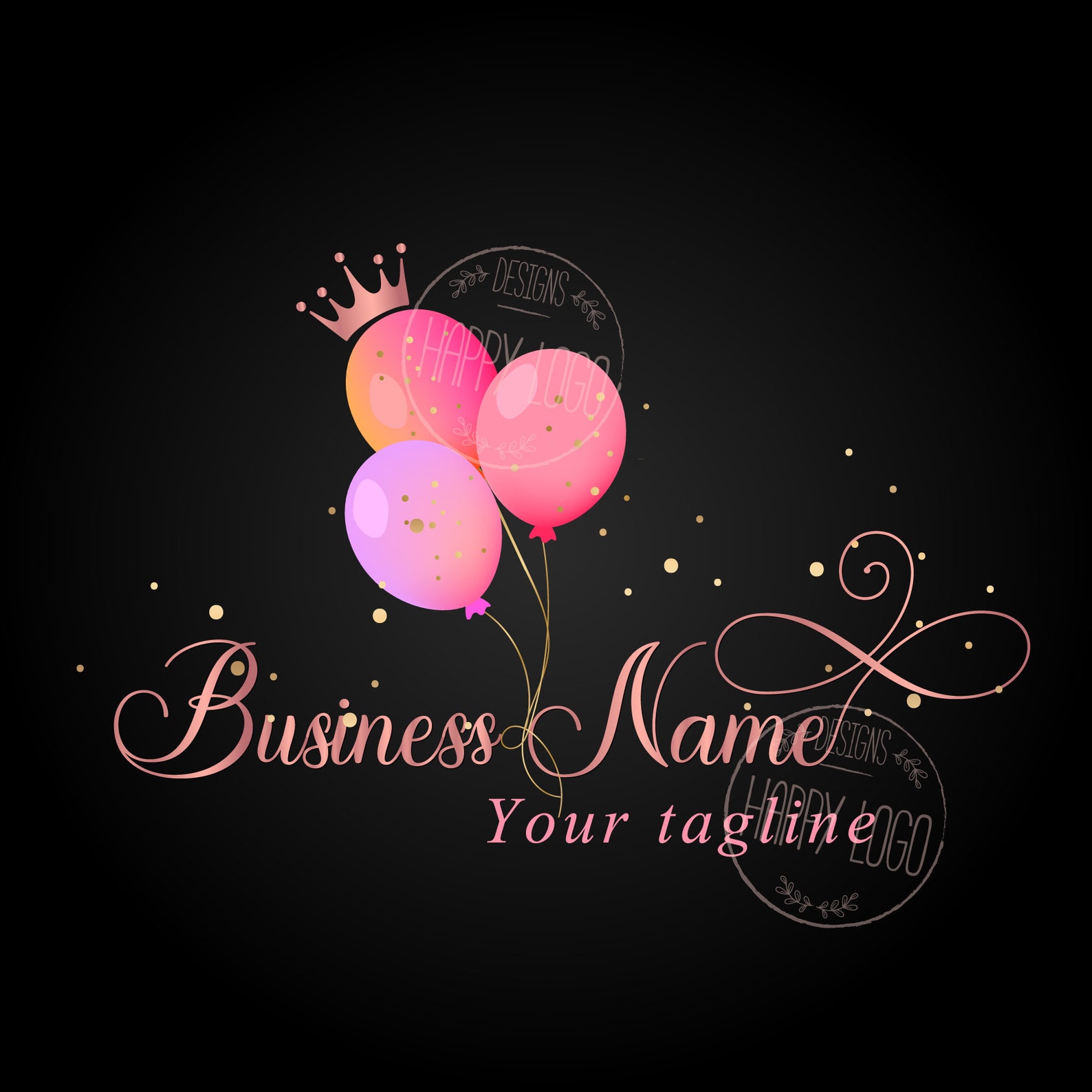 Party Logo, Balloons Party Crown Logo Design, Glitter Pink Party Events ...