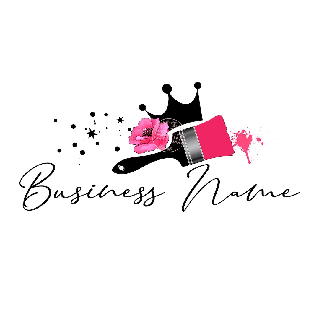 Painter Logo Design: Pink Flower Crown Brush, Arts Branding (digital ...