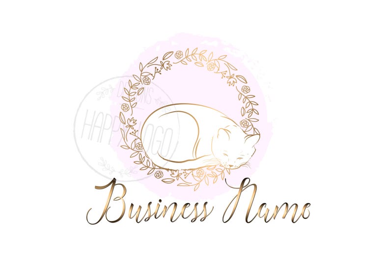 DIGITAL Custom Logo Design Cat Kitty Logo Design Gold Pink - Etsy