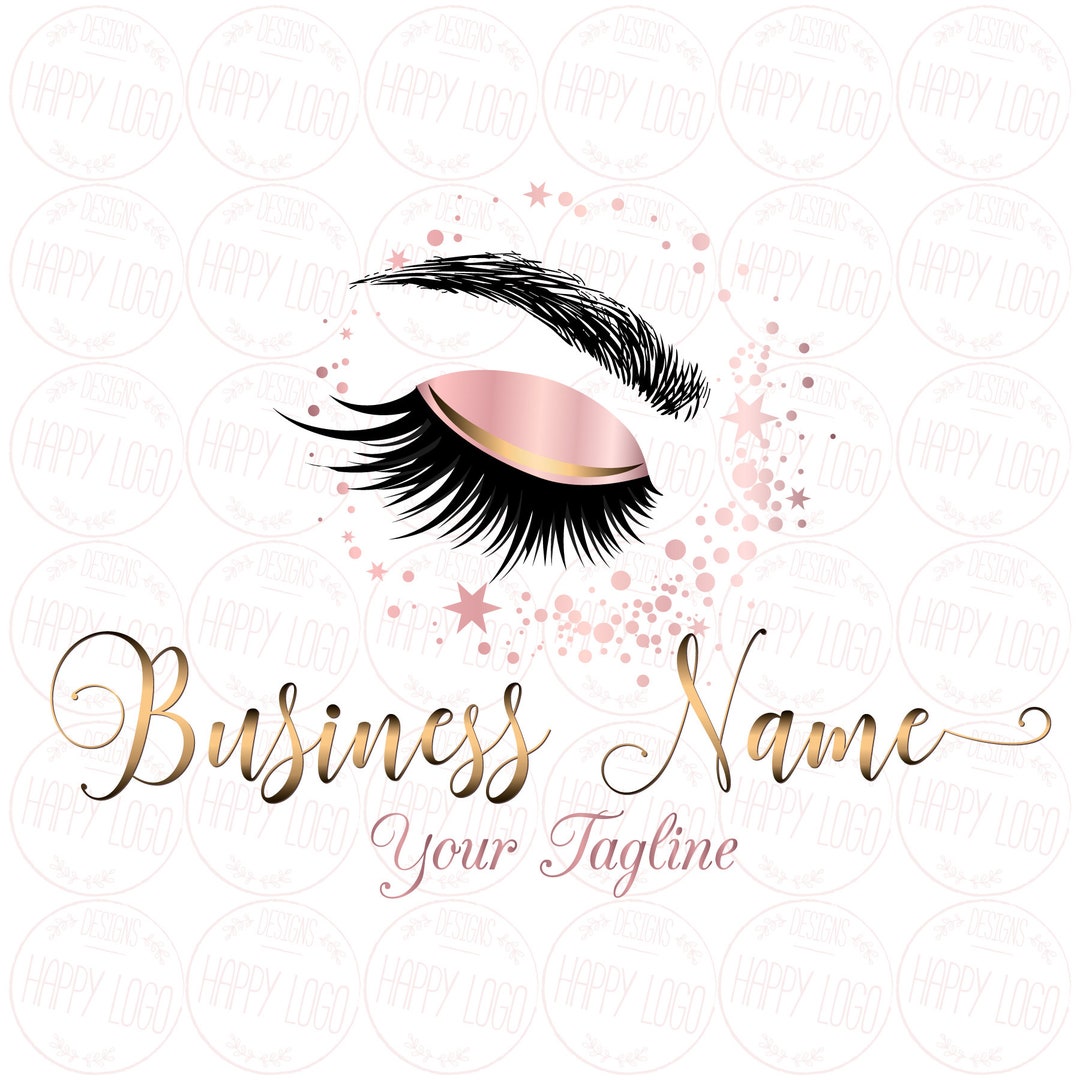 Lash Custom Logo Design, Lashes Beauty Logo, Sparkle Rose Gold Eyelash ...