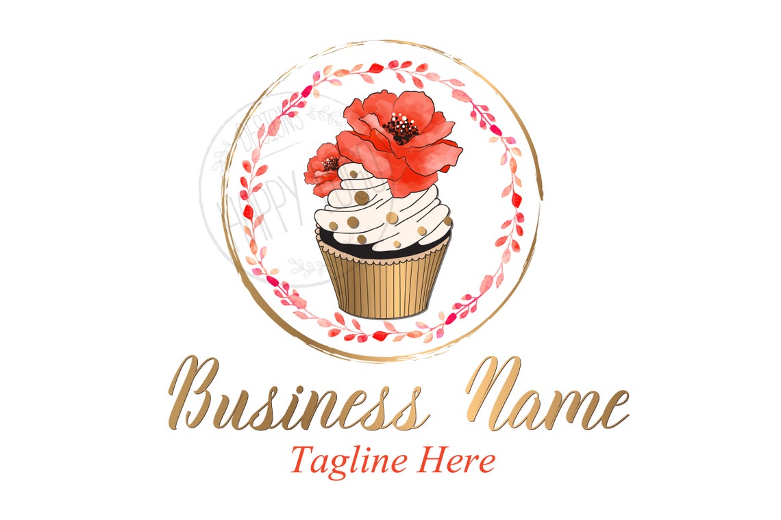 Bakery Logo Custom Logo Design Cupcake Flower Cupcake Gold - Etsy