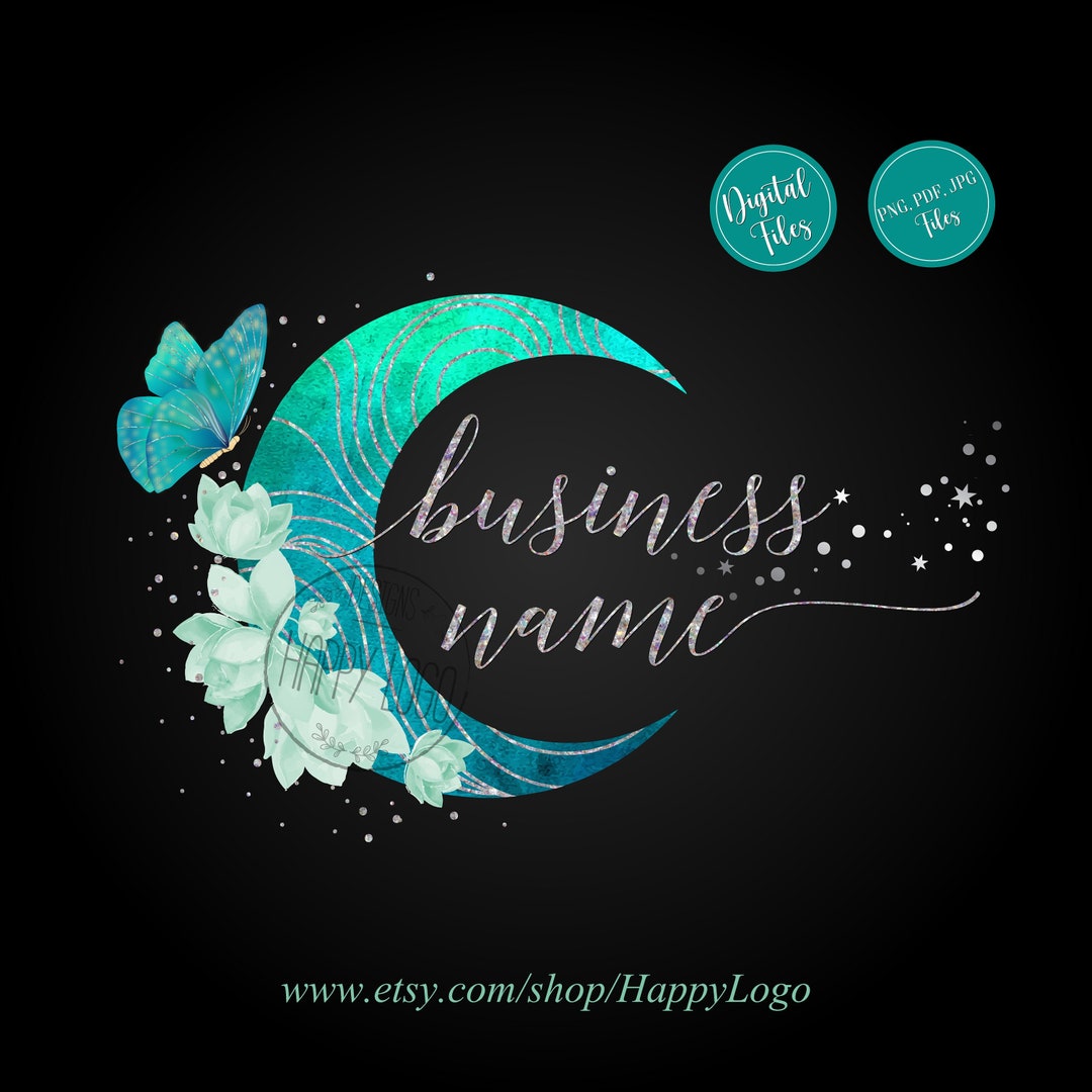 Moon Logo, Boutique Logo, Fashion Logo, Beauty Logo, Watercolor Flowers ...