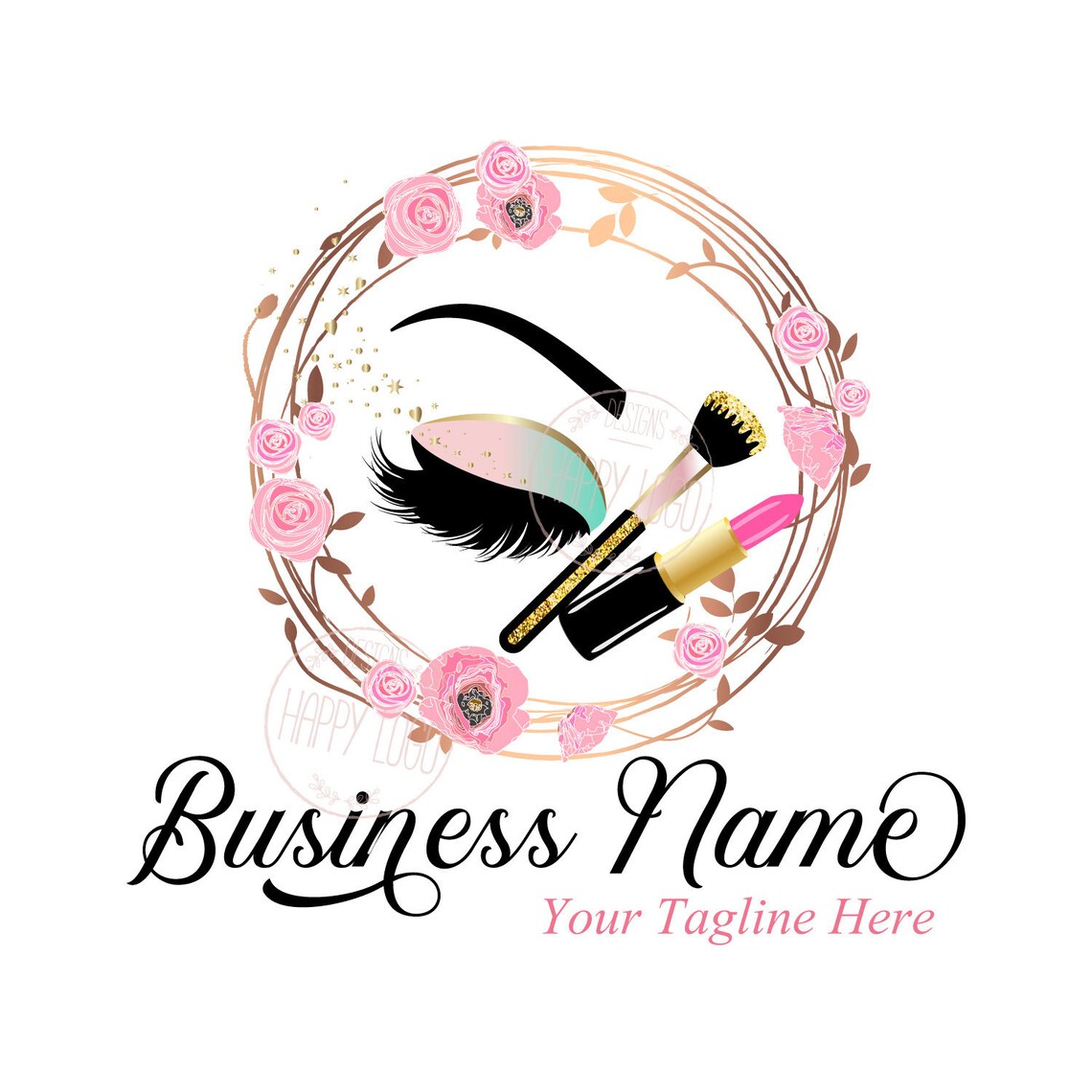 DIGITAL Custom Logo Design Pink Makeup Logo Flowers Pink - Etsy