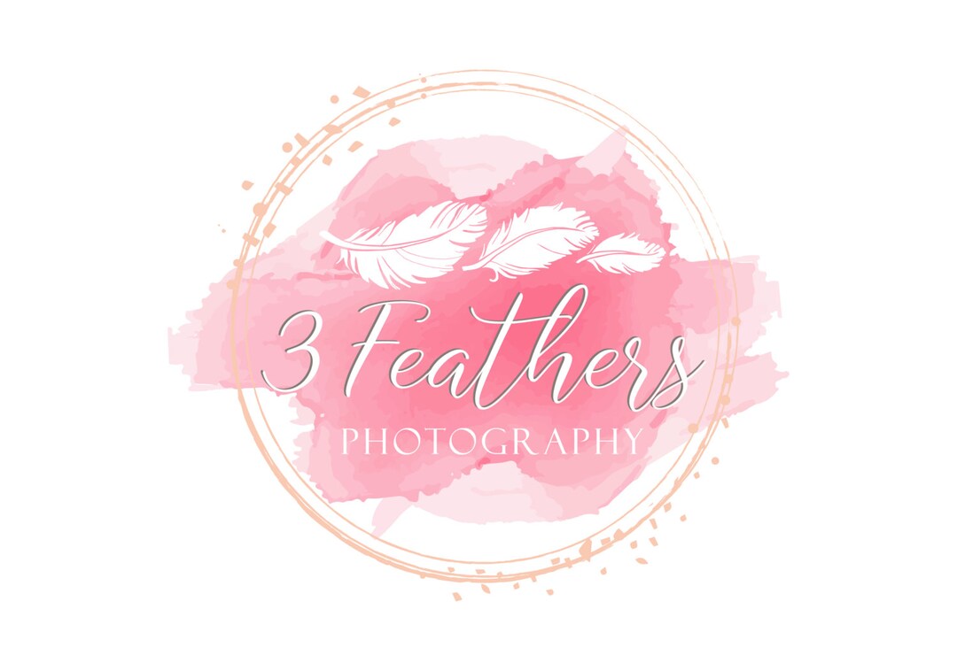DIGITAL Feather Logo, Custom Logo Design, Pink Watercolor Logo Circle ...
