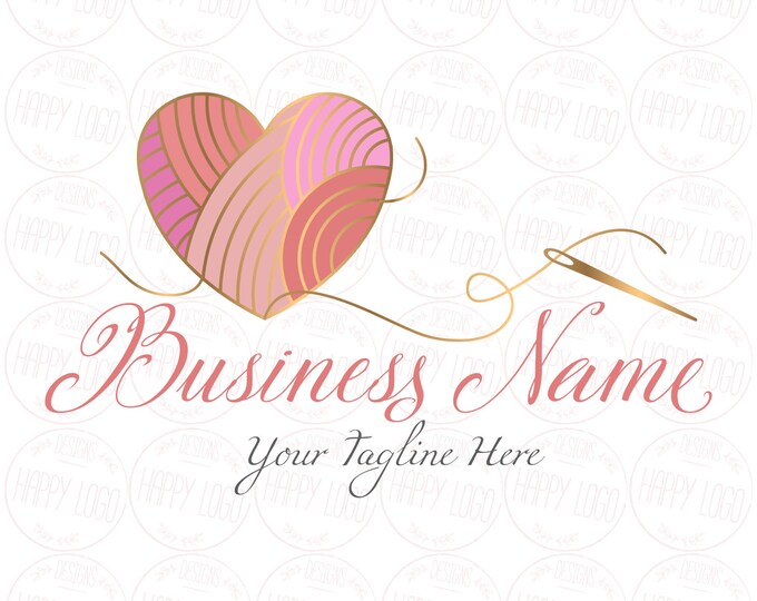 Sew Yarn Heart Logo, Sewing Logo Watermark, Yarn Heart Logo ...
