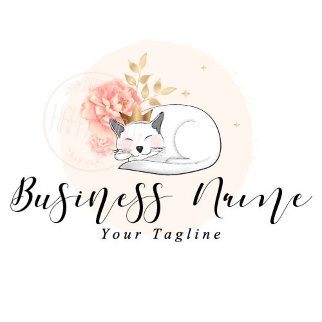 Cat Logo Design, Flowers Cat Crown Design, Children Boutique Toys Shop ...