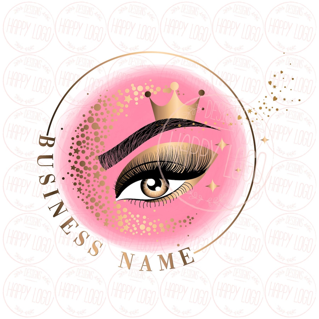 Lash Logo, Custom Logo Design, Gold Pink Lashes Logo, Crown Lash Beauty ...