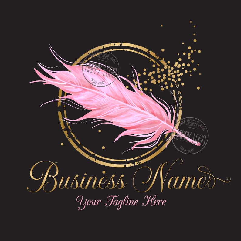 DIGITAL Feather Logo Custom Logo Pink Gold Logo Hand | Etsy