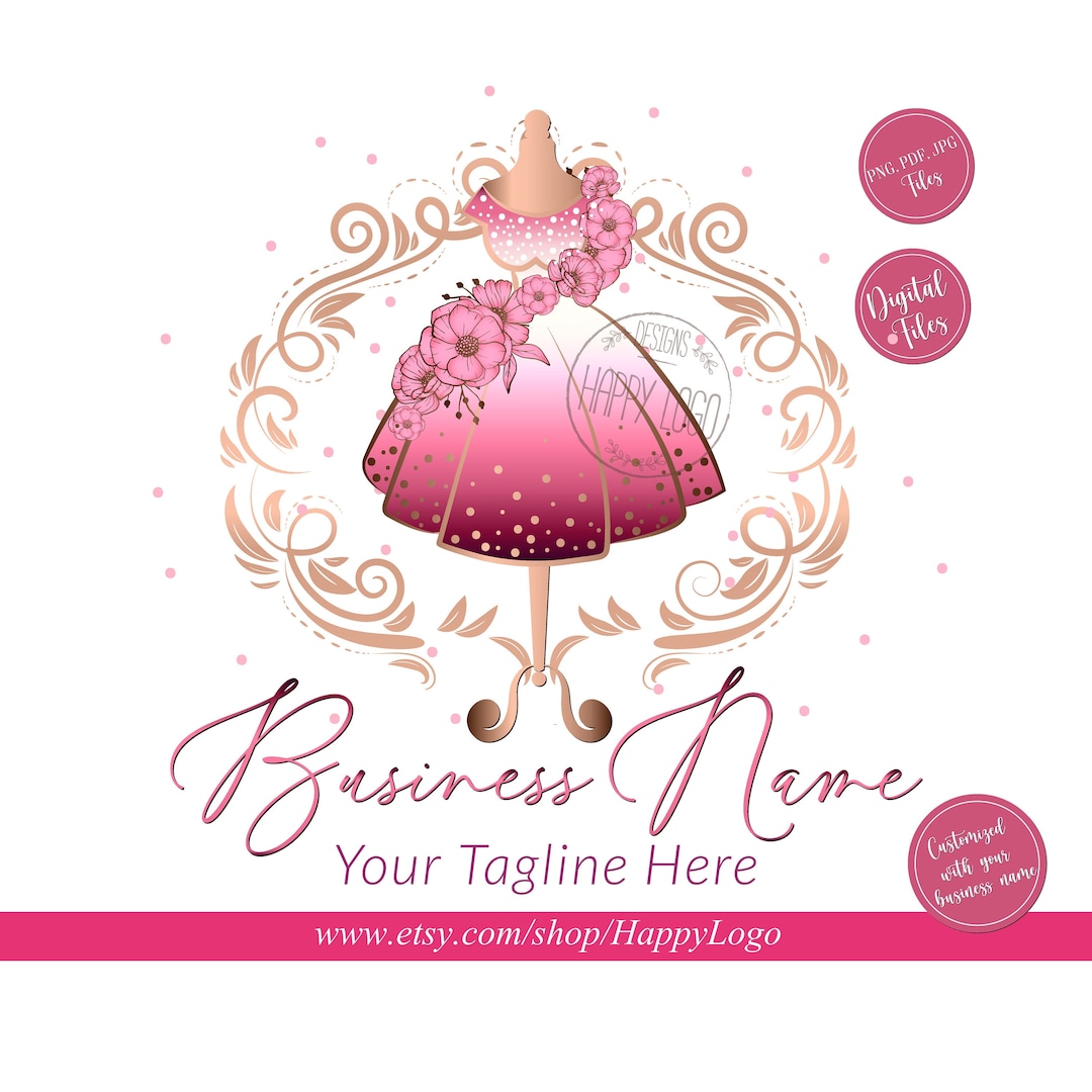 Fashion Boutique Logo Design, Dressmaker Logo, Hot Pink Dress Flowers ...