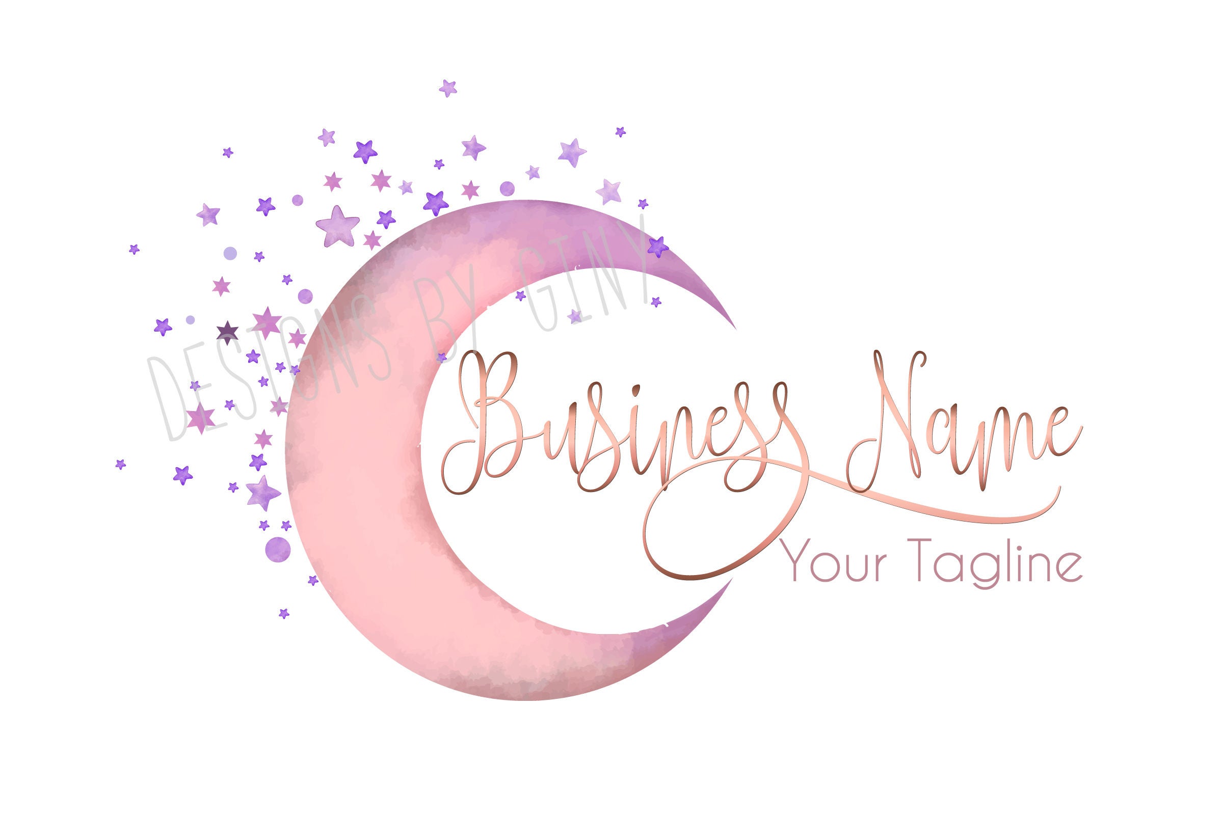 DIGITAL Custom Logo Pink Purple Moon Logo Watercolor Pink - Etsy Australia