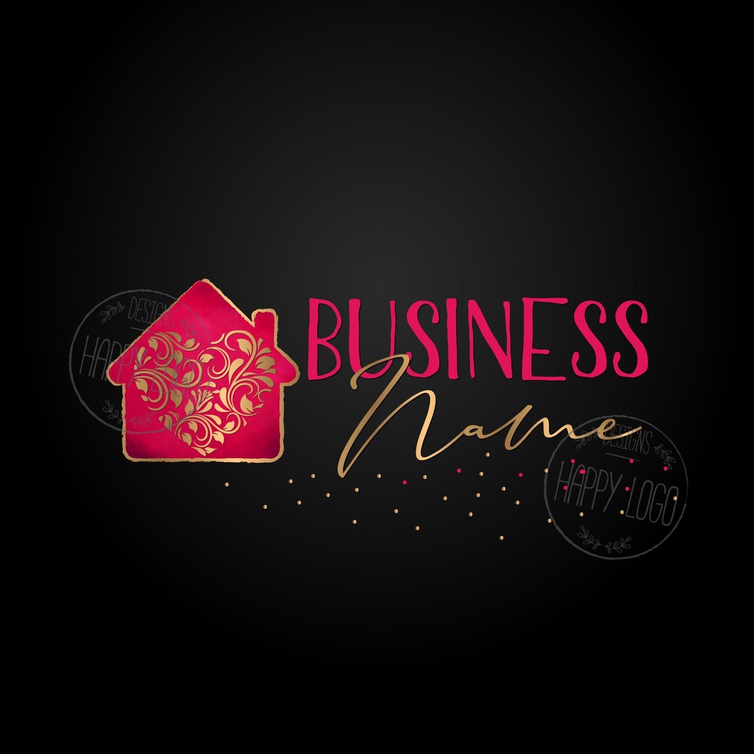 Real Estate Logo, Realtor Logo, House Heart Logo, Gold Pink Black Real ...