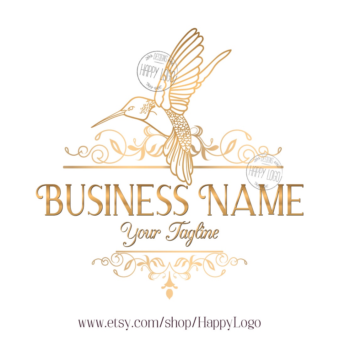 Floral Hummingbird Gold Logo: Vector Branding Identity - Etsy