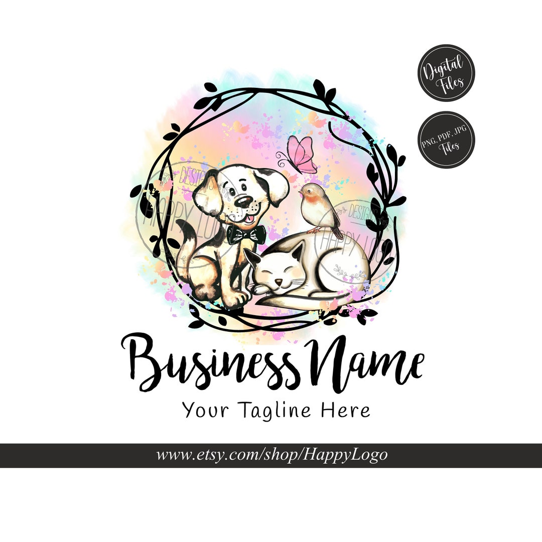 Pets Care Logo, Cat Bird Dog Logo Design, Animal Shelter Watercolor Vet ...