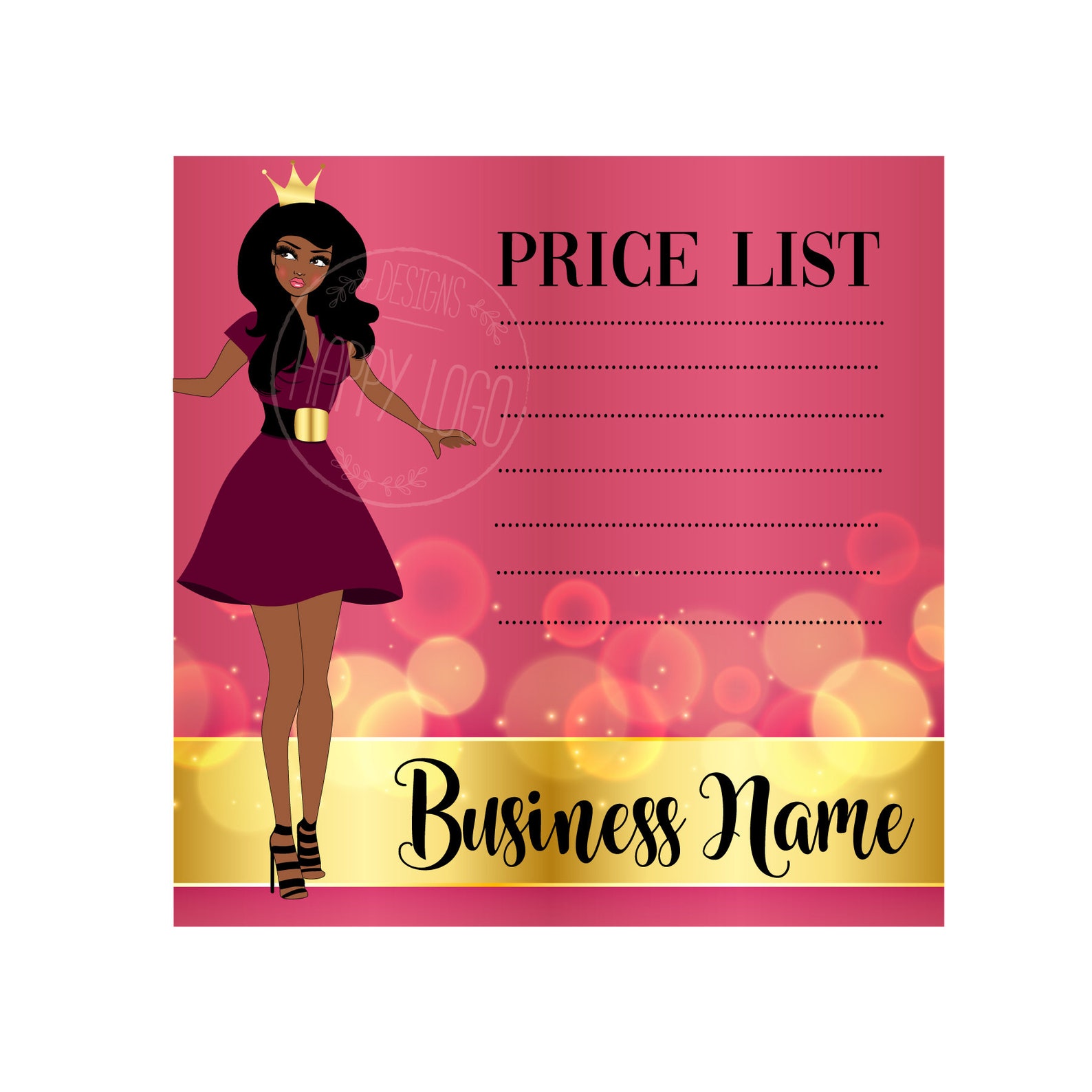 DIGITAL Custom Logo Design Price List Template Beauty Queen - Etsy