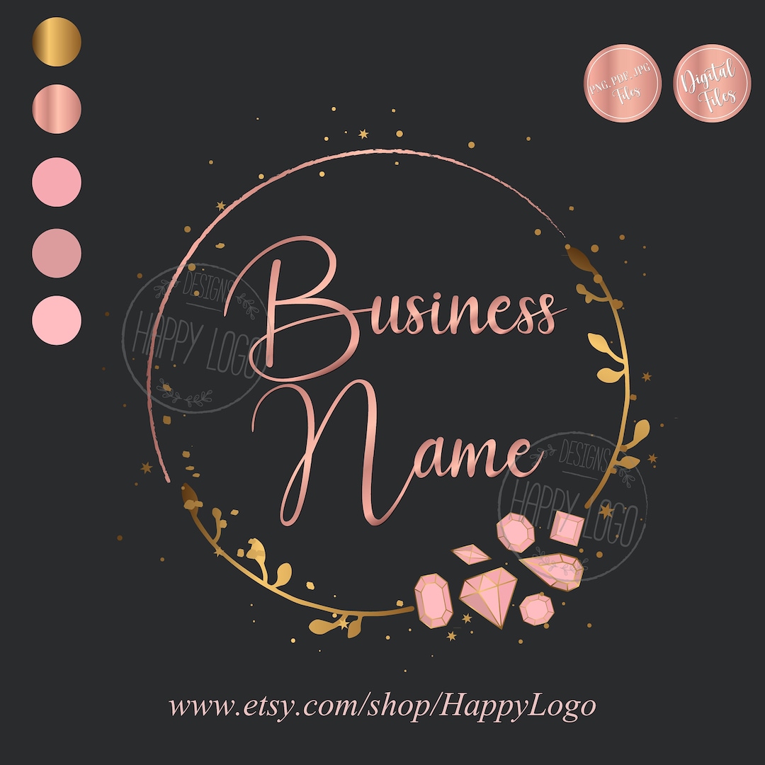 Jewelry Logo, Gemstone Bijou Diamond Logo, Wreath Floral Logo, Handmade ...