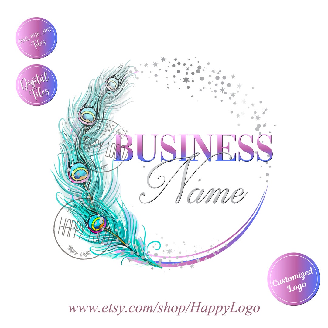 Peacock Feather Logo, Watercolor Premade Boutique Logo Design, Business ...