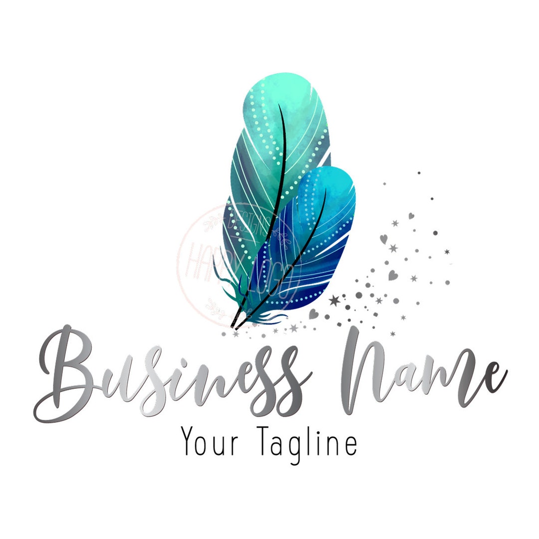 Feather Logo, Beauty Fashion Logo, Boutique Logo, Watercolor Feathers ...