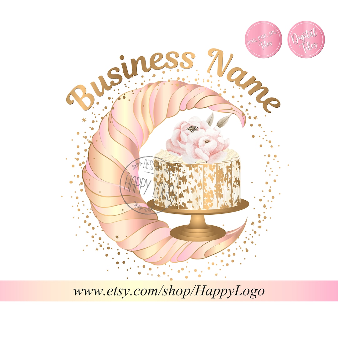 Bakery Logo, Cake Moon Frosting Logo, Baking Premade Design, Watercolor ...