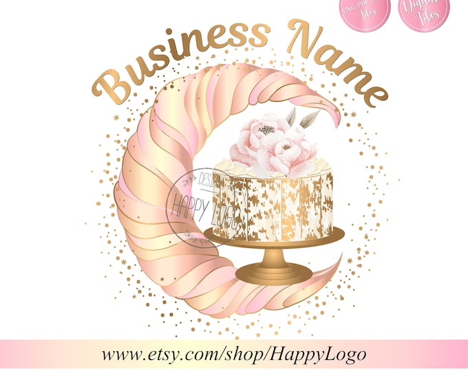 Bakery Logo, Cake Moon Frosting Logo, Baking Premade Design, Watercolor ...