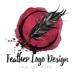 DIGITAL Feather Logo Custom Logo Design Red Watercolor Seal - Etsy