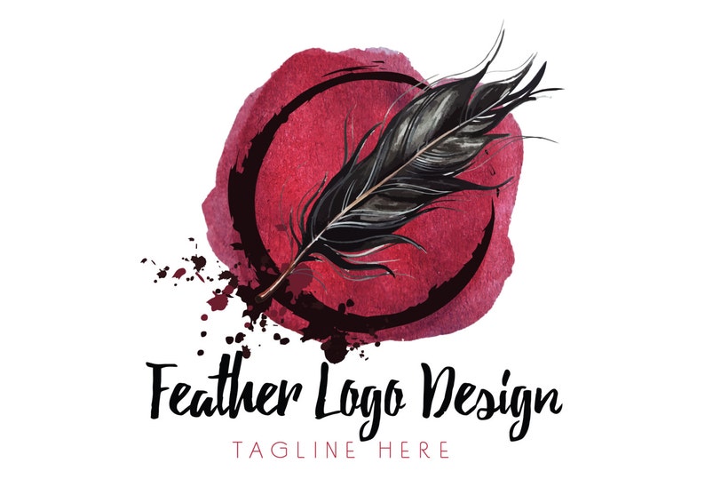 DIGITAL Feather Logo Custom Logo Design Red Watercolor Seal - Etsy
