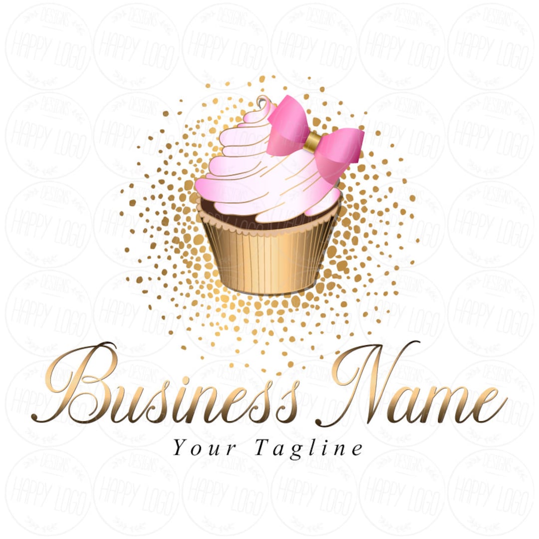 Custom Logo Design, Cupcake Logo, Sweets Logo , Bow Pink Gold Cupcake ...