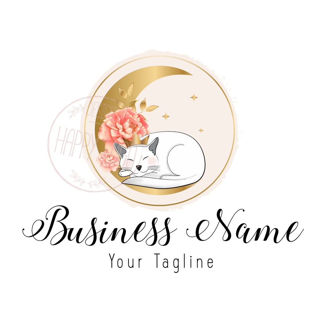 DIGITAL Custom Logo Design Cat Crown Logo Design Moon Gold - Etsy